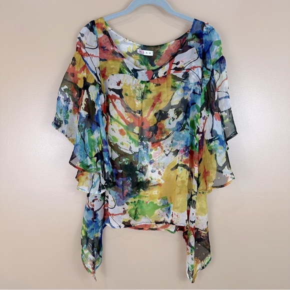 glam | Tops | Glam Silk Multicolor Flowy Blouse Artsy Small Lagenlook ...